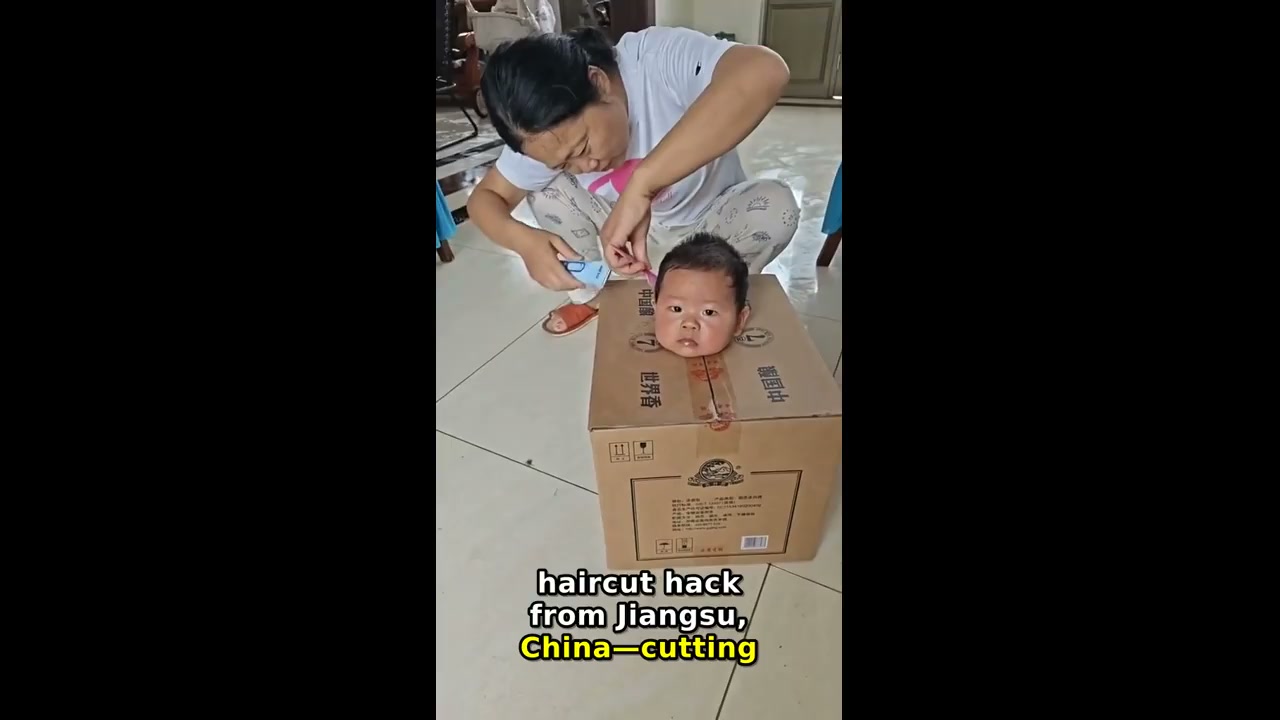 Toddler’s haircut inside a box goes viral in China