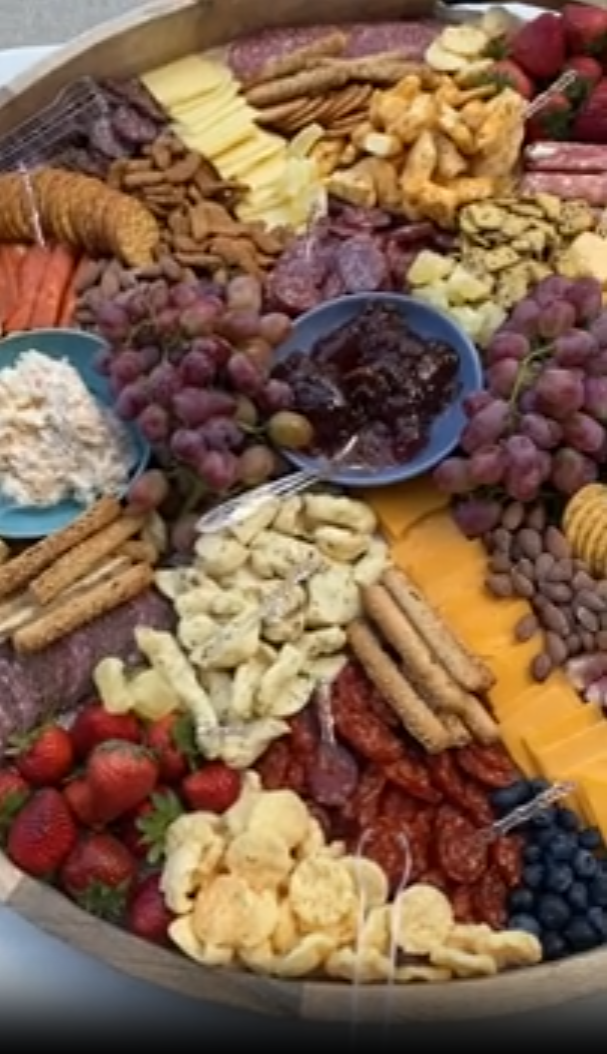 Big comfy dinner party with a beautiful charcuterie board