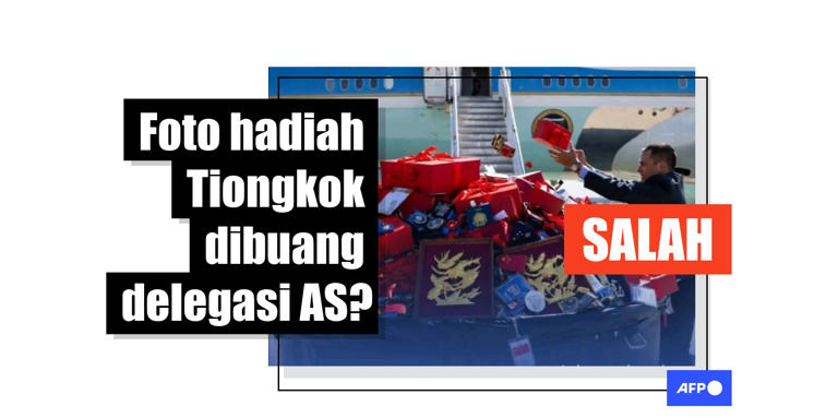 Gambar keranjang sampah berisi hadiah yang dibuang delegasi AS adalah ...