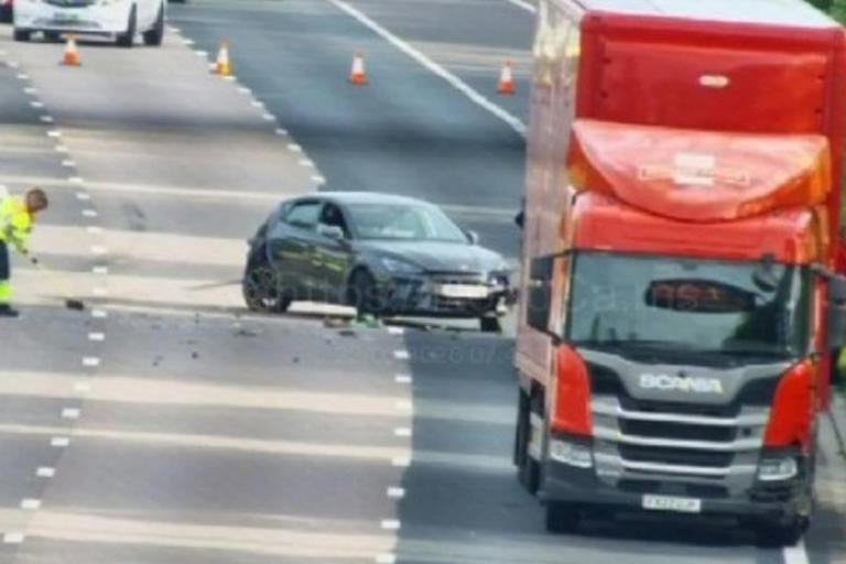 Two trucks and car in rush-hour Cheshire M6 smash