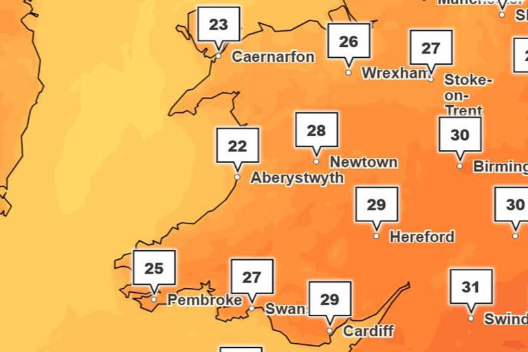 Met Office maps show where North Wales heatwave to hit with week-long ...