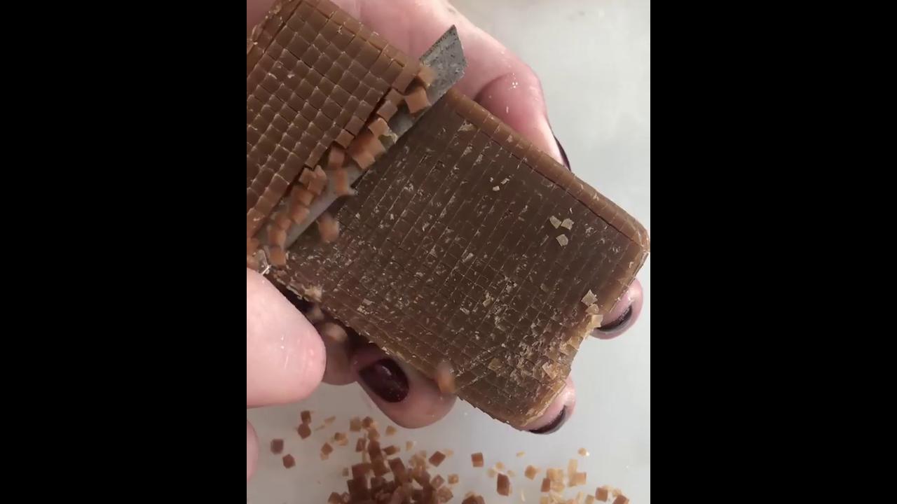 Satisfying Scraping Brown Soap Into Tiny Cube Crumble Pieces