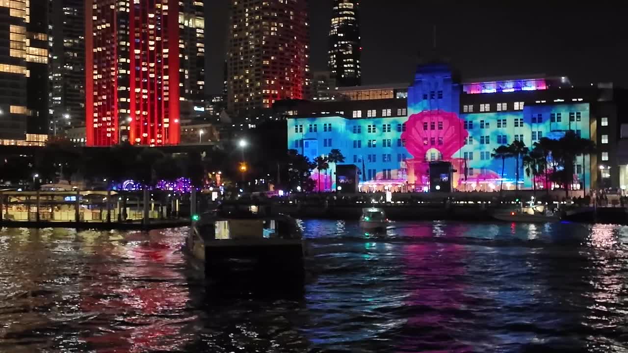 Vivid Sydney viewed from the Manly ferry, Sydney, Australia