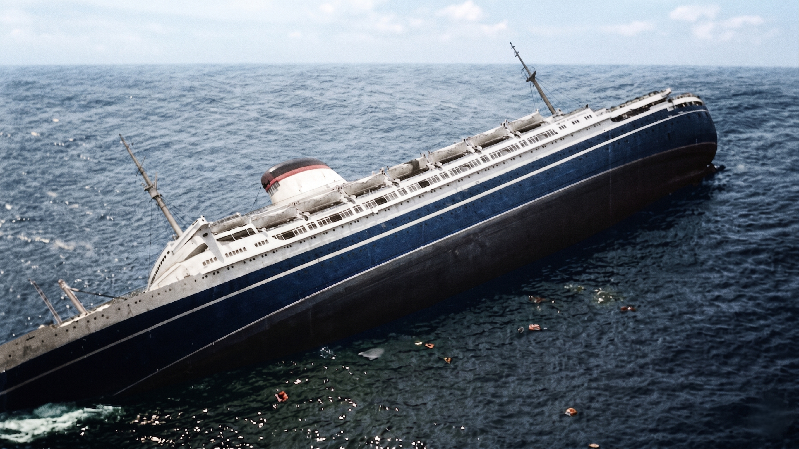 Passengers ran across tilting decks while the ship slowly died beneath them