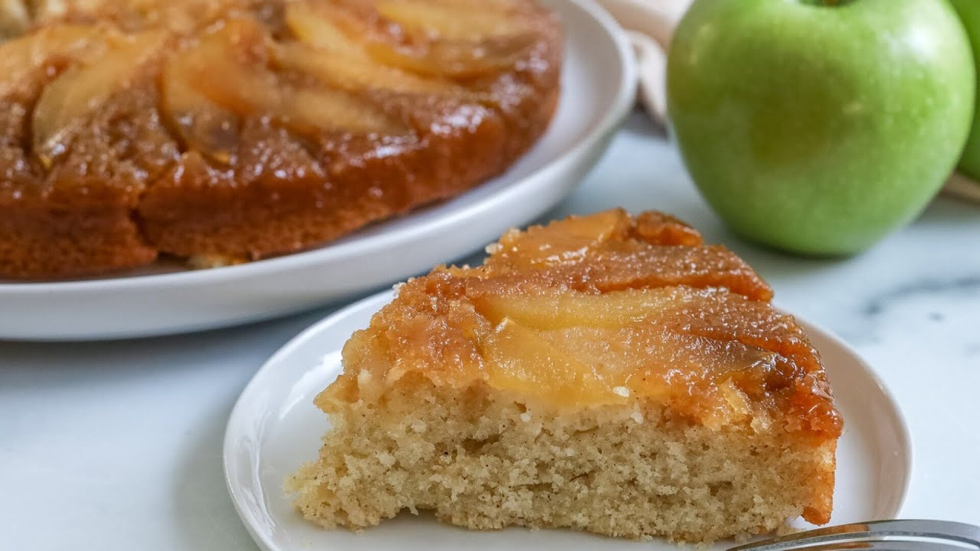 Salted caramel apple upside-down cake recipe
