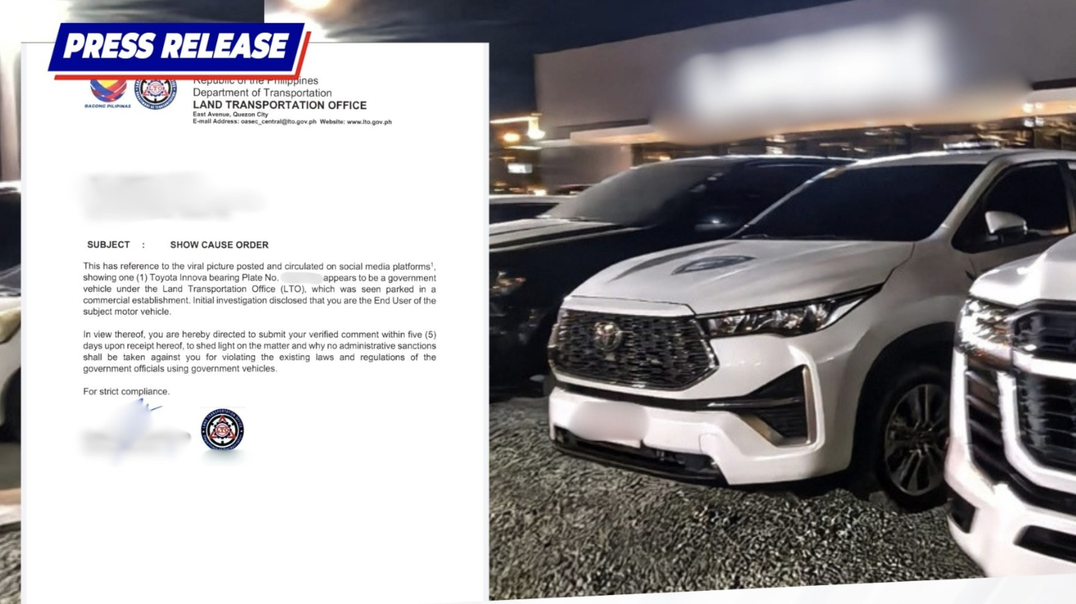 LTO summons official over gov’t vehicle seen at shopping store