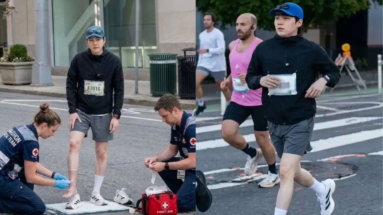 BTS Suga performs on Stanford stage after completing 12km marathon