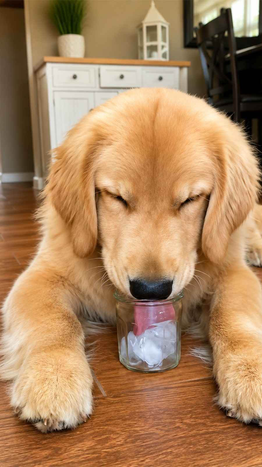 My golden retriever wants the ice cubes