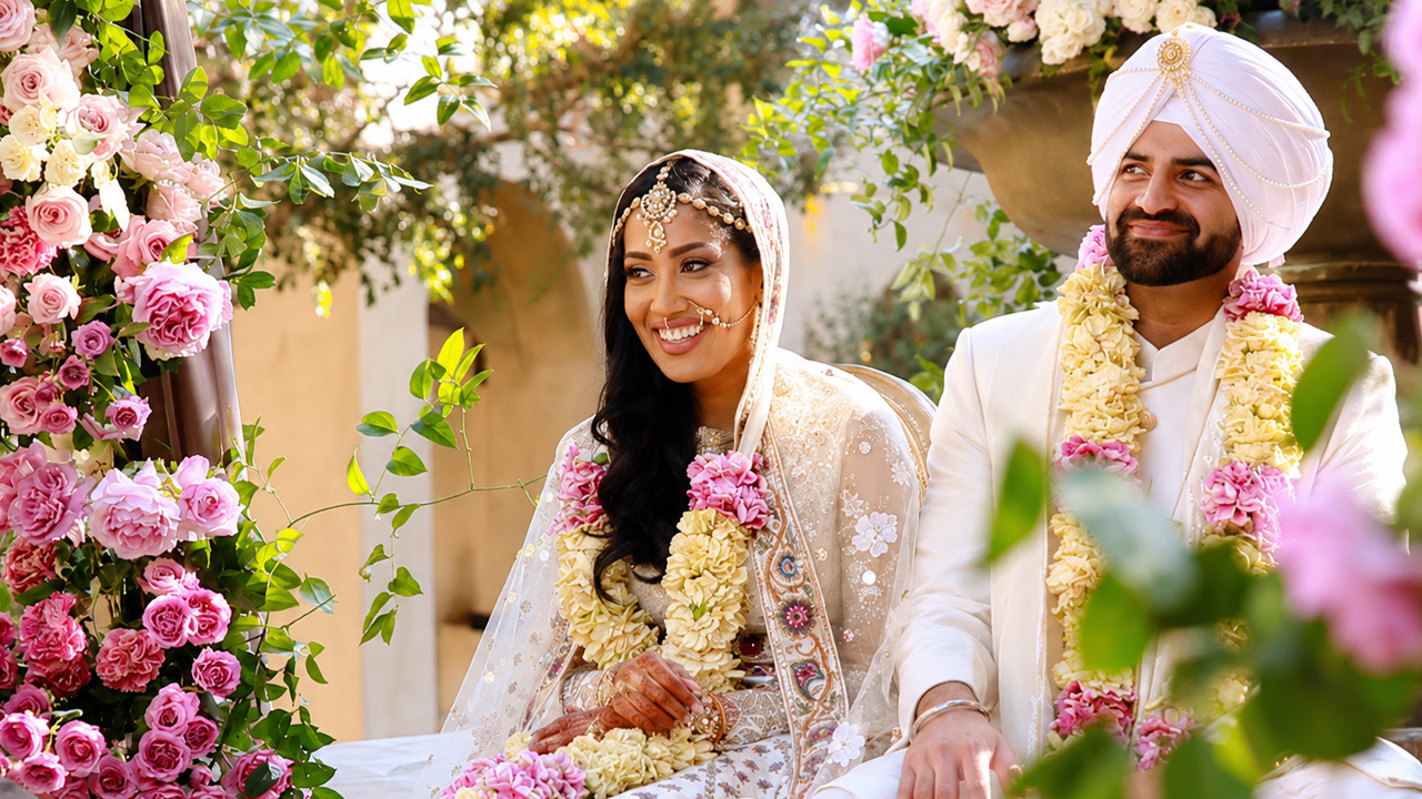A lively wedding blends Hindu and Sikh elements with modern style