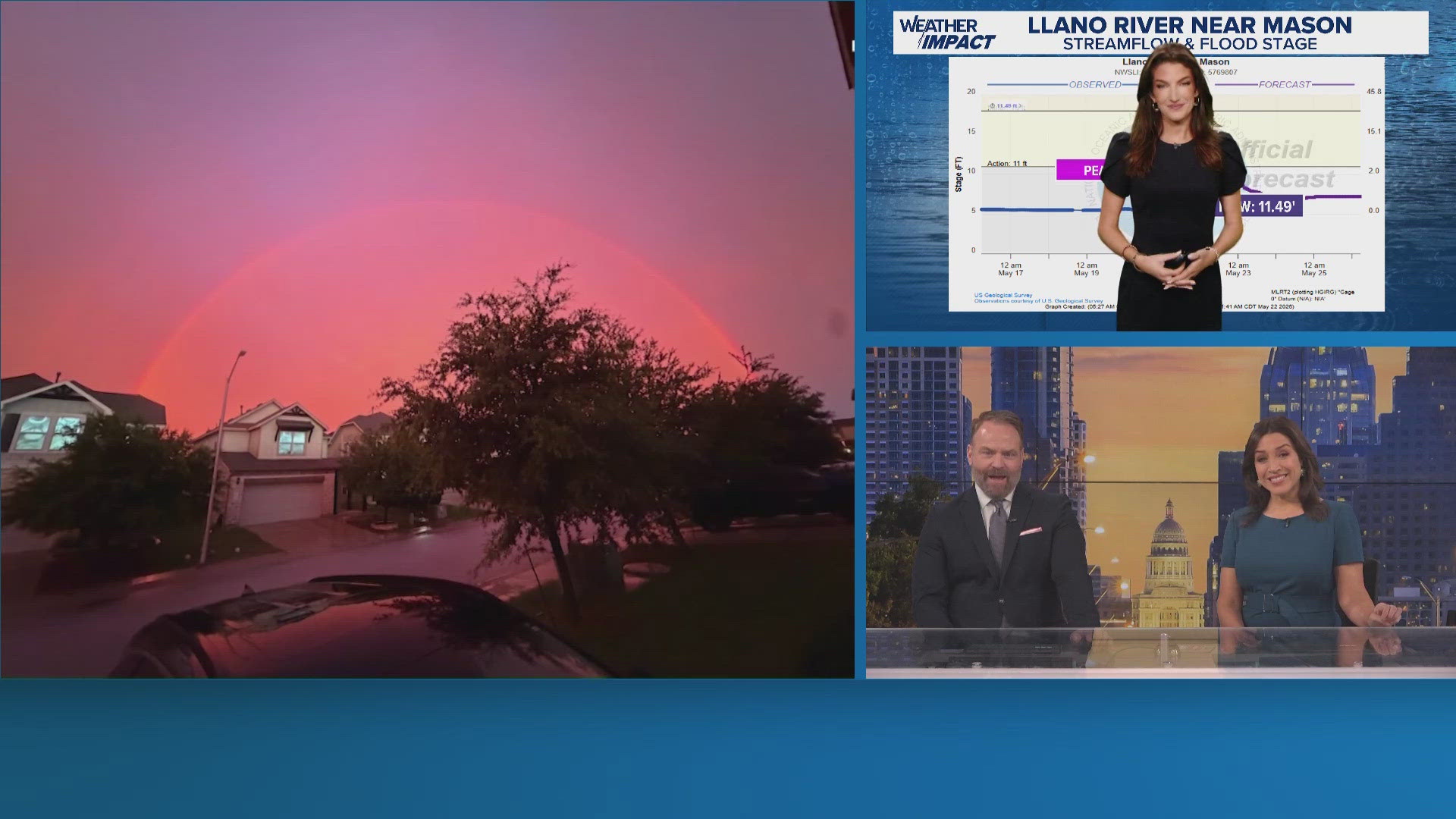 Rainbow seen during sunset Thursday in Austin area