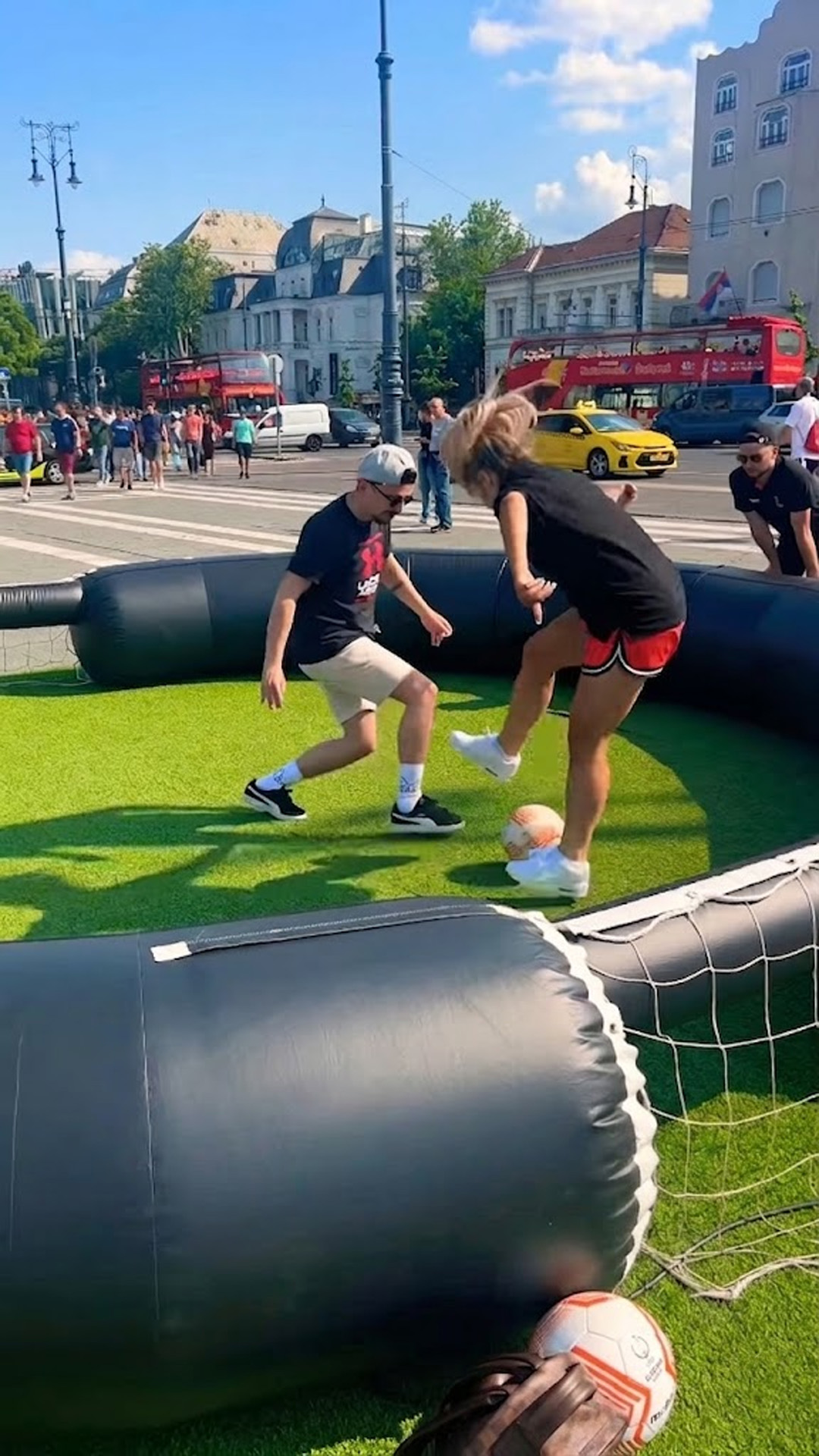 Intense 1v1 soccer showdown on the streets