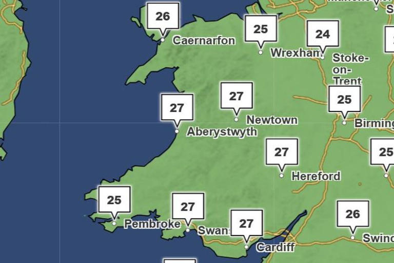 Met Office weather maps show where heatwave will hit Wales with ...
