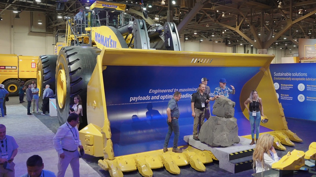 Massive Komatsu wheel loader displayed at heavy equipment expo