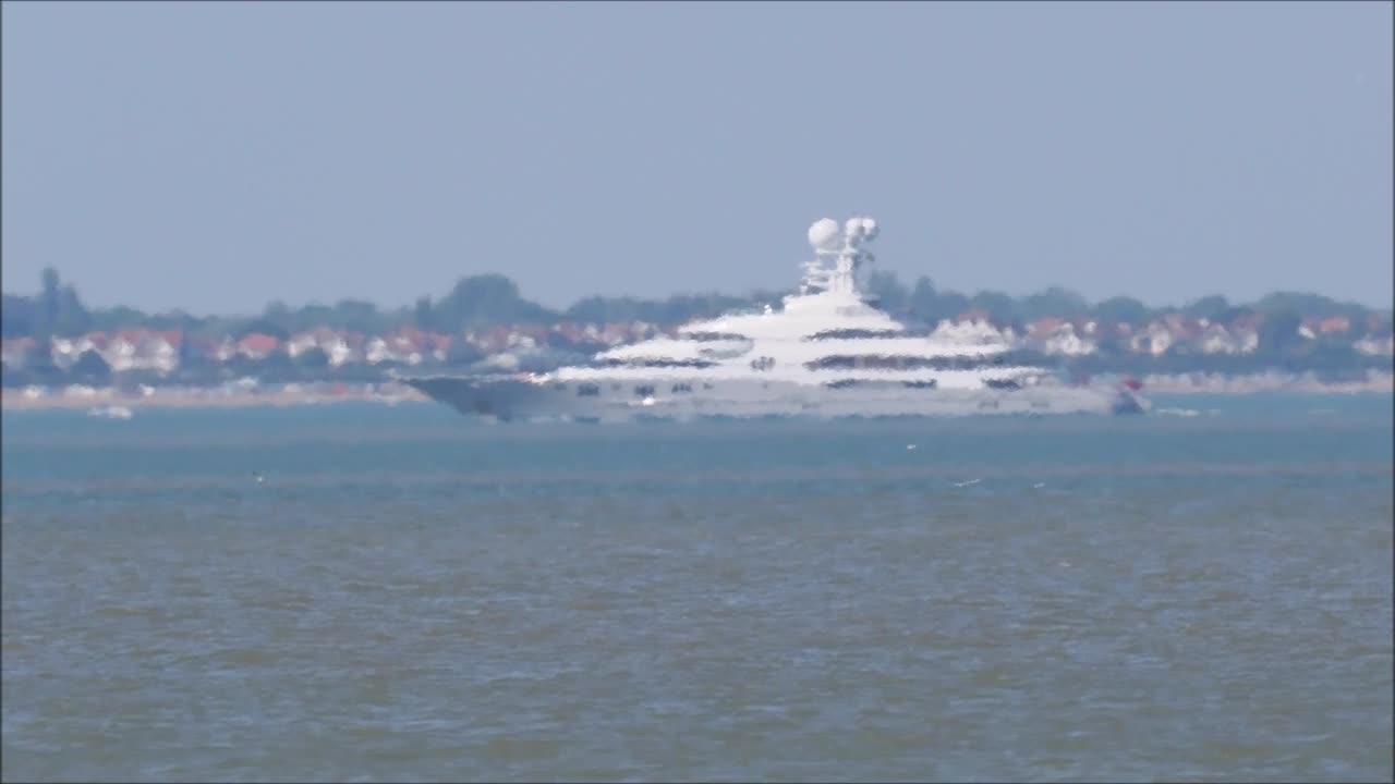 Superyacht Rocinante arrives on the River Thames off Kent, UK