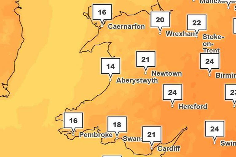 Met Office maps show where North Wales heatwave to hit with week-long ...