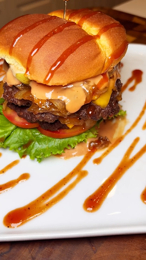The ultimate cheeseburger I made for my family