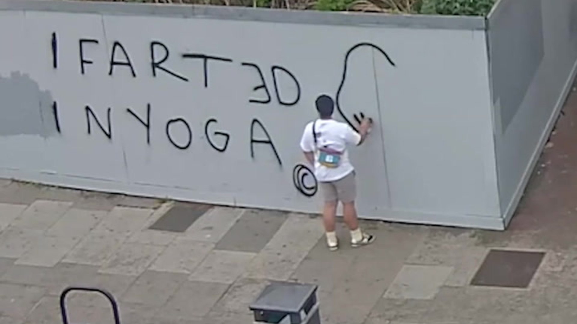 CCTV: Suspect sprays bizarre graffiti message on London wall