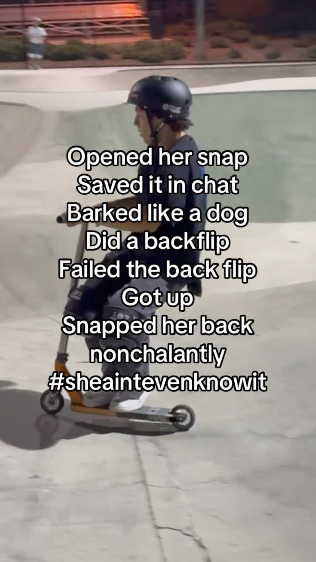 POV skate park chaos with failed backflip and nonchalant comeback