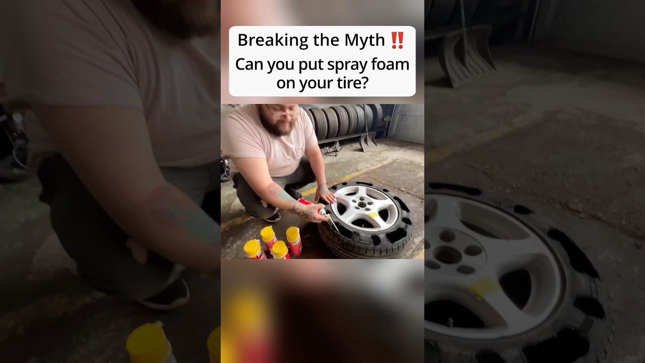 Filling a tire with spray foam