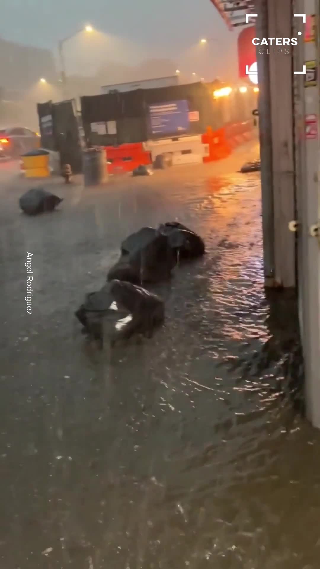 New York City thunderstorm floods streets as rubbish floats through water
