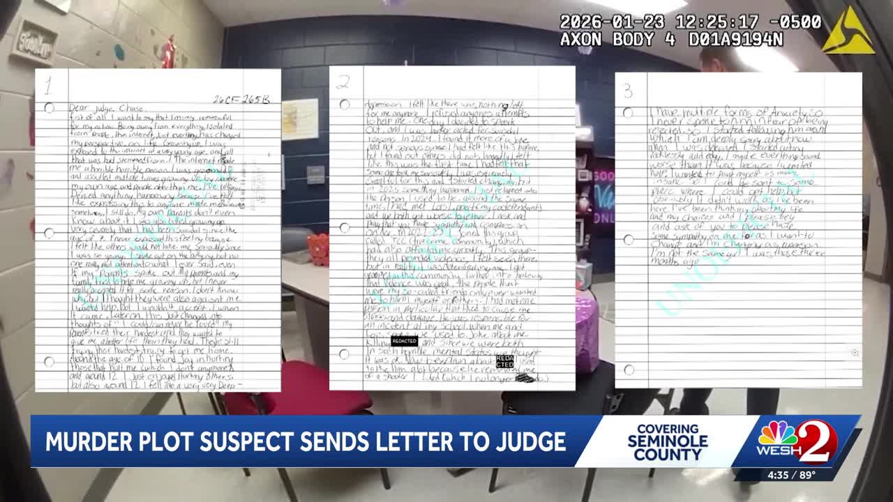Teen charged in alleged school murder plot writes letter to Florida judge