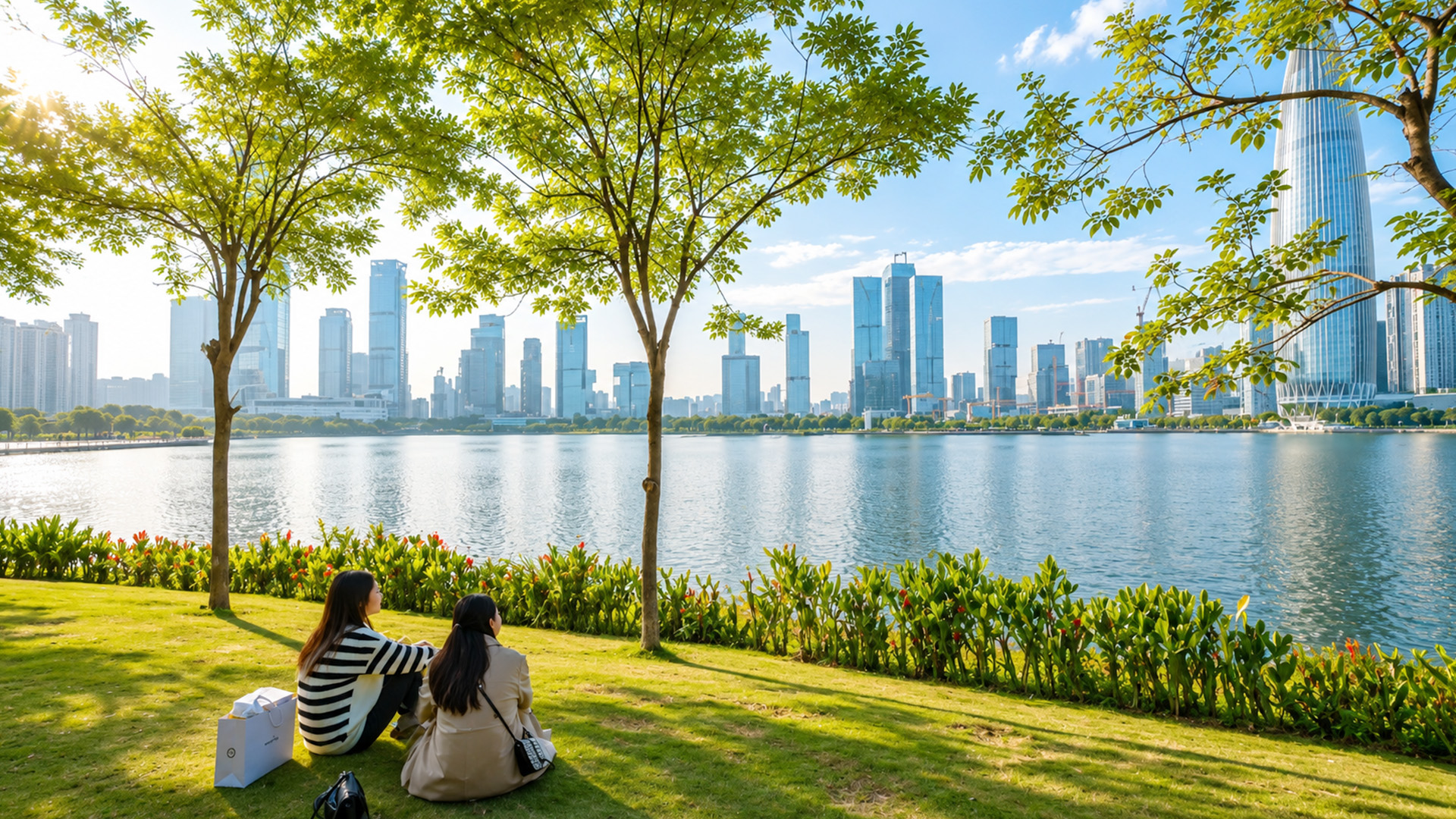 Green public spaces surround Shenzhen’s rapidly growing modern skyline ...
