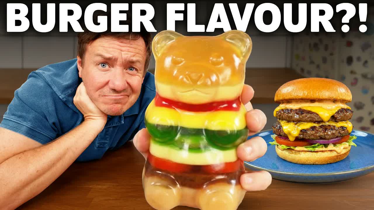 I made a giant gummy bear that tastes like a cheeseburger