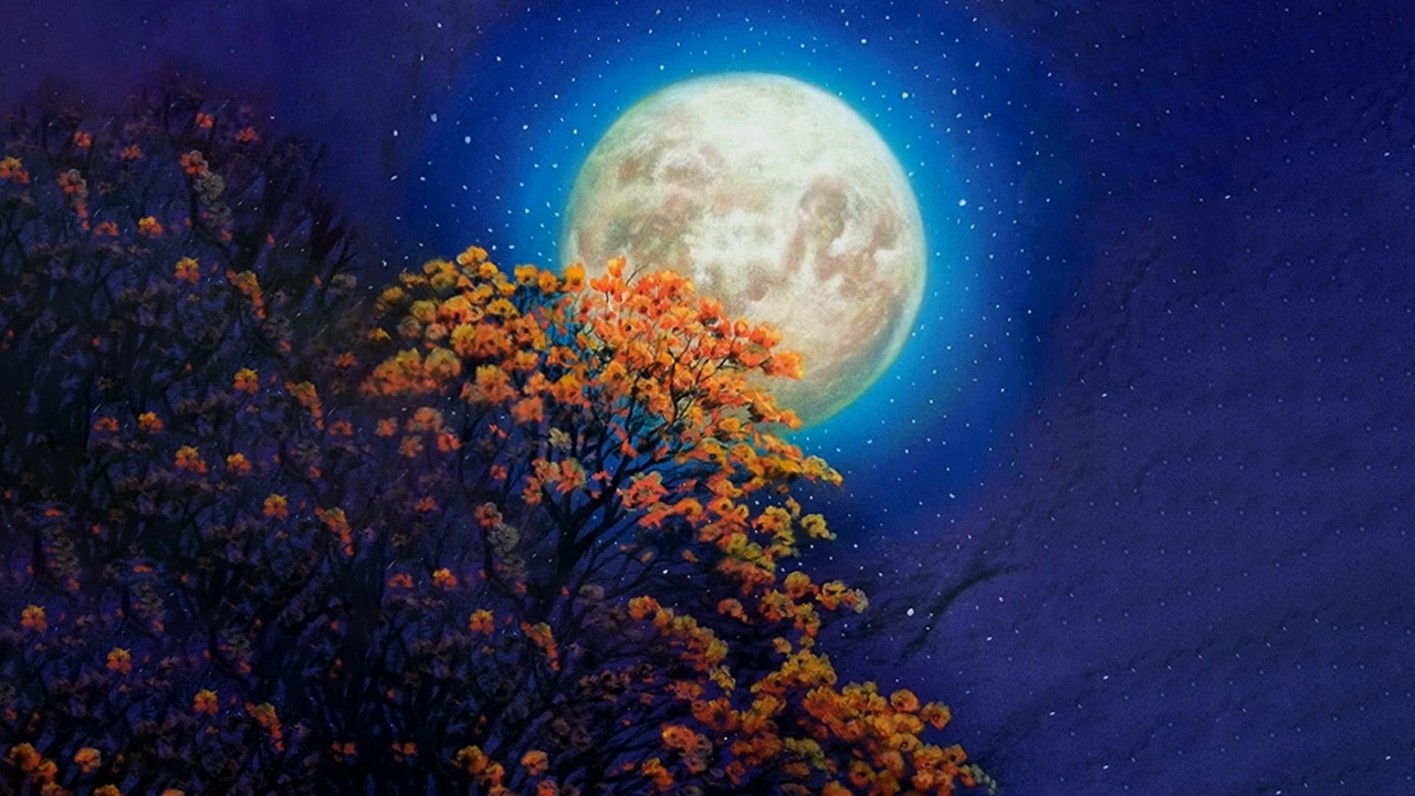 How to draw a glowing autumn moon with soft pastels