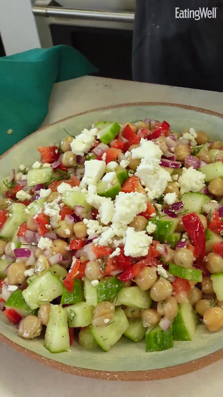 How to make cucumber chickpea salad with feta & lemon