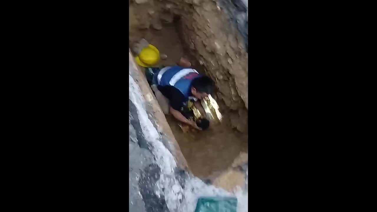 Puppy rescued after falling into under construction drainage system