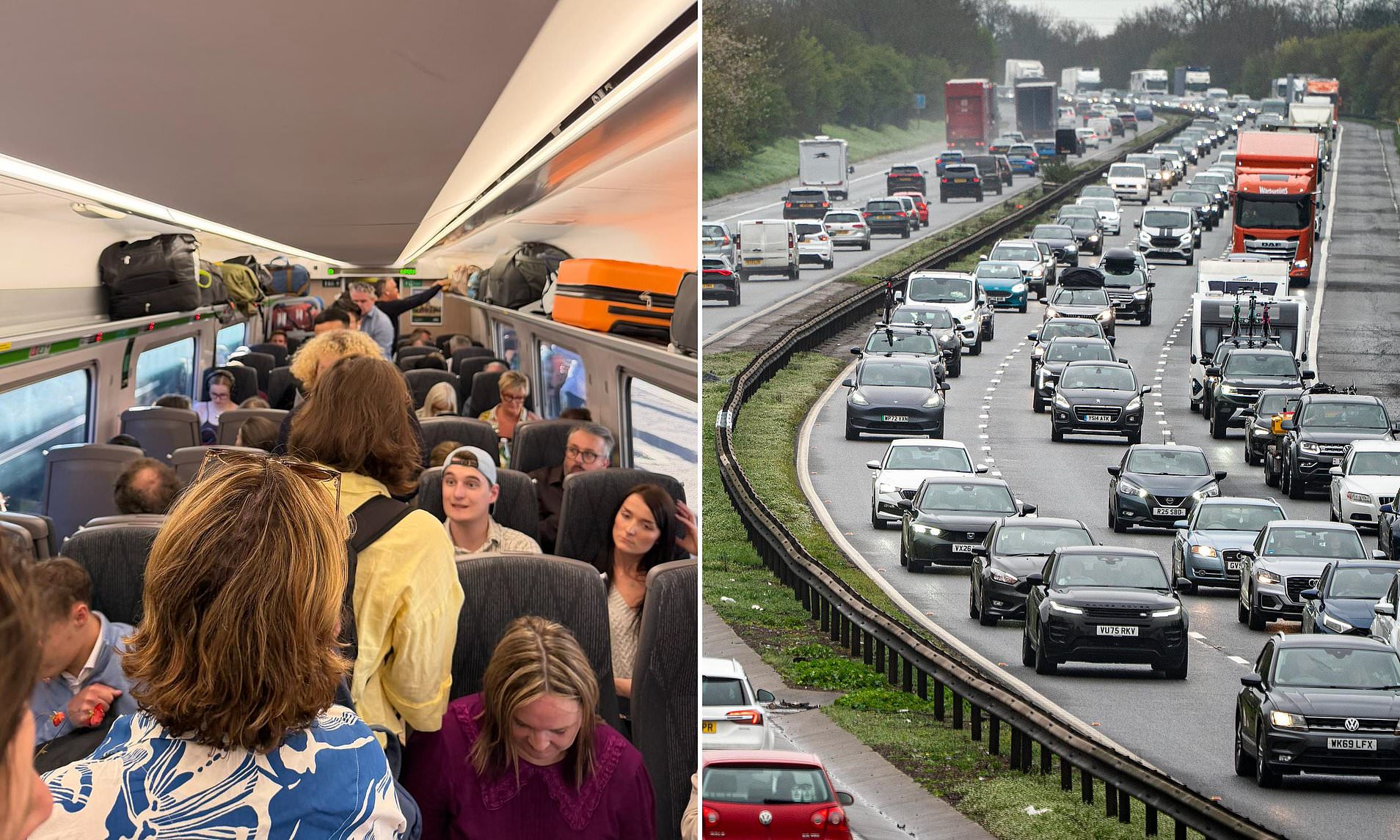Bank holiday rail chaos begins: Passengers report being forced to stand ...