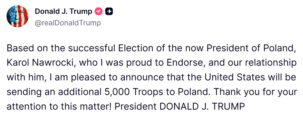 Trump orders 5,000 troops to Poland, reversing DoD order