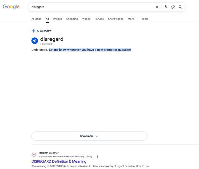 You can no longer Google the word 'disregard'