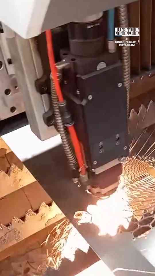 Laser cuts honeycomb steel pattern