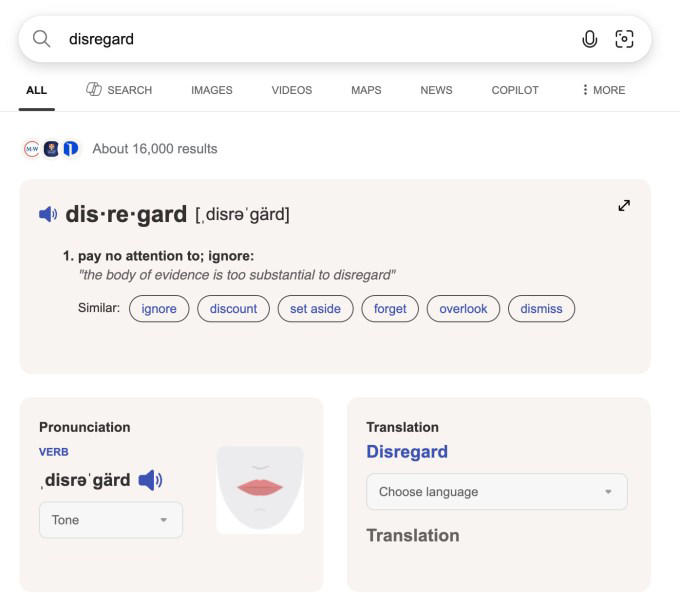 You can no longer Google the word 'disregard'