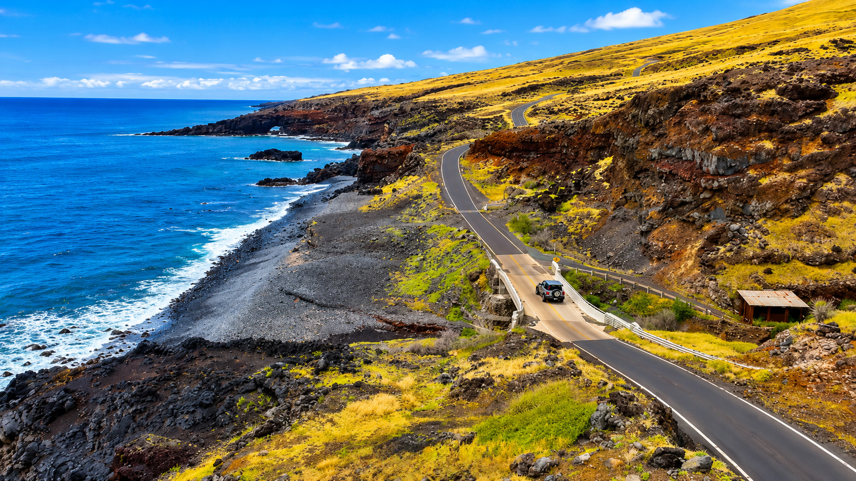 Maui’s coastal road winding along the ocean cliffs