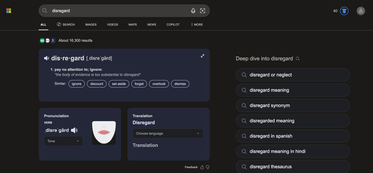 Google 'disregard' right now if you want to see where AI overviews fall ...