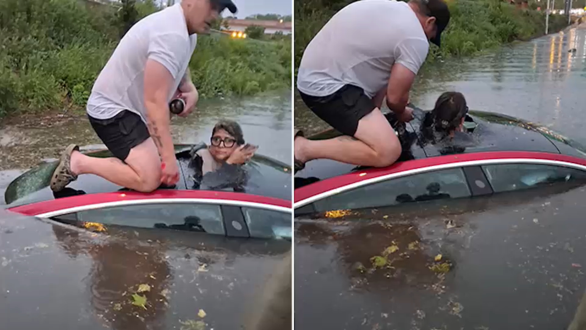 Hero firefighter reunites with woman he saved from a submerged car ...