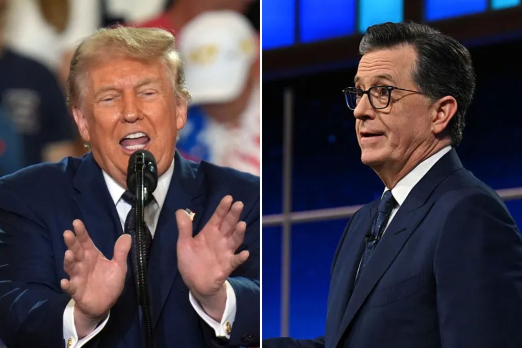 Trump posts AI-generated video of him throwing Stephen Colbert in dumpster
