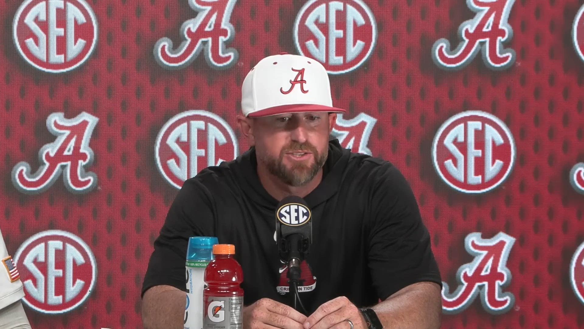 Rob Vaughn gives his opening comments after losing to Florida
