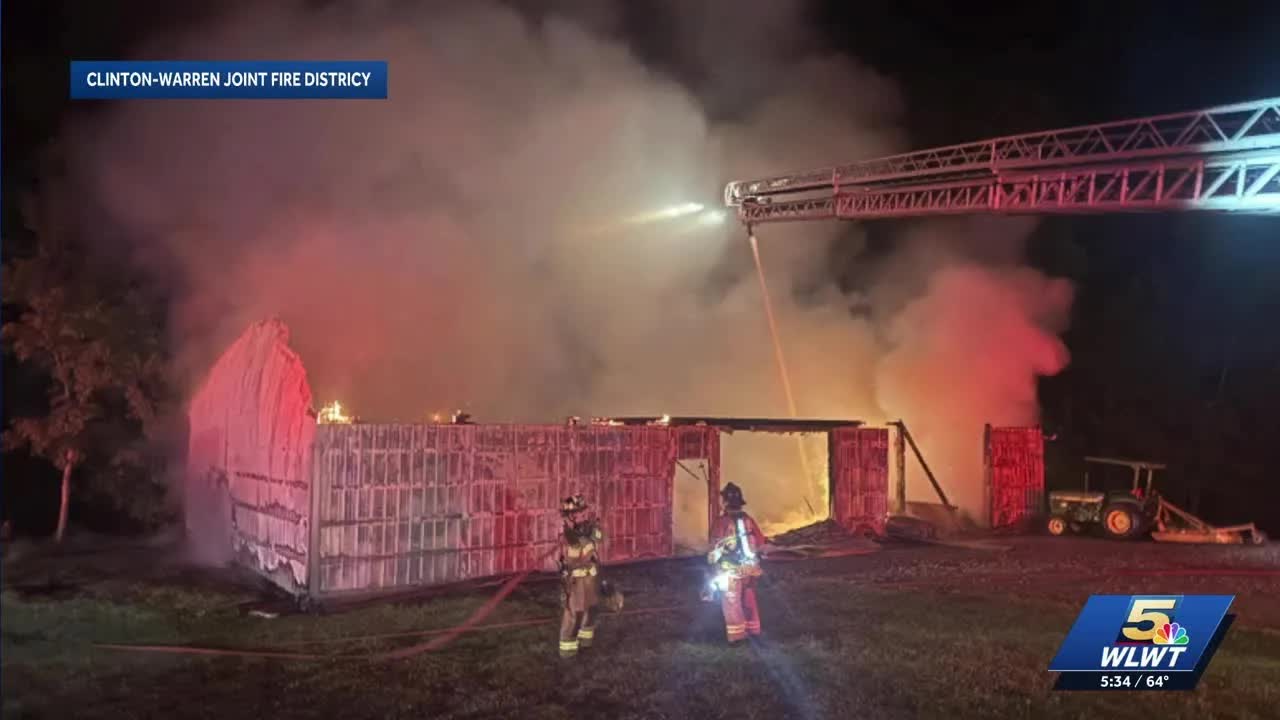 Multiple departments respond to fight large barn fire in Clinton County