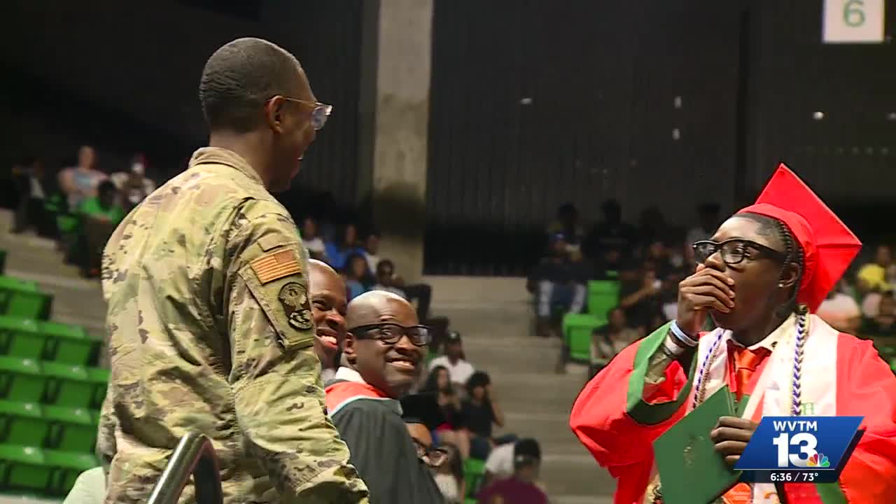 Air Force father surprises Huffman High School graduate after flying ...