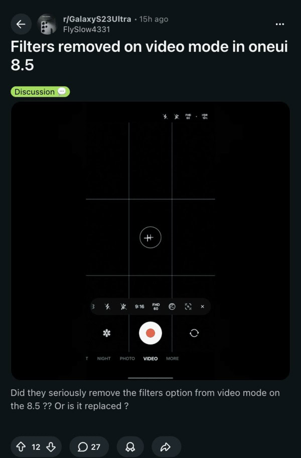 Samsung may have removed video filters in One UI 8.5 update