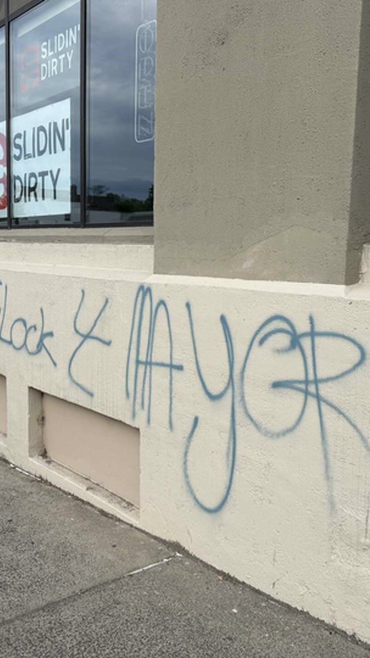 'Flock 4 mayor': Troy City Hall site, truck sprayed with graffiti