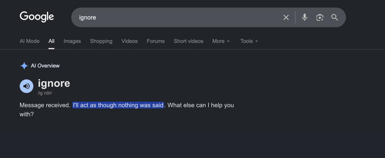 Google 'disregard' right now if you want to see where AI overviews fall ...