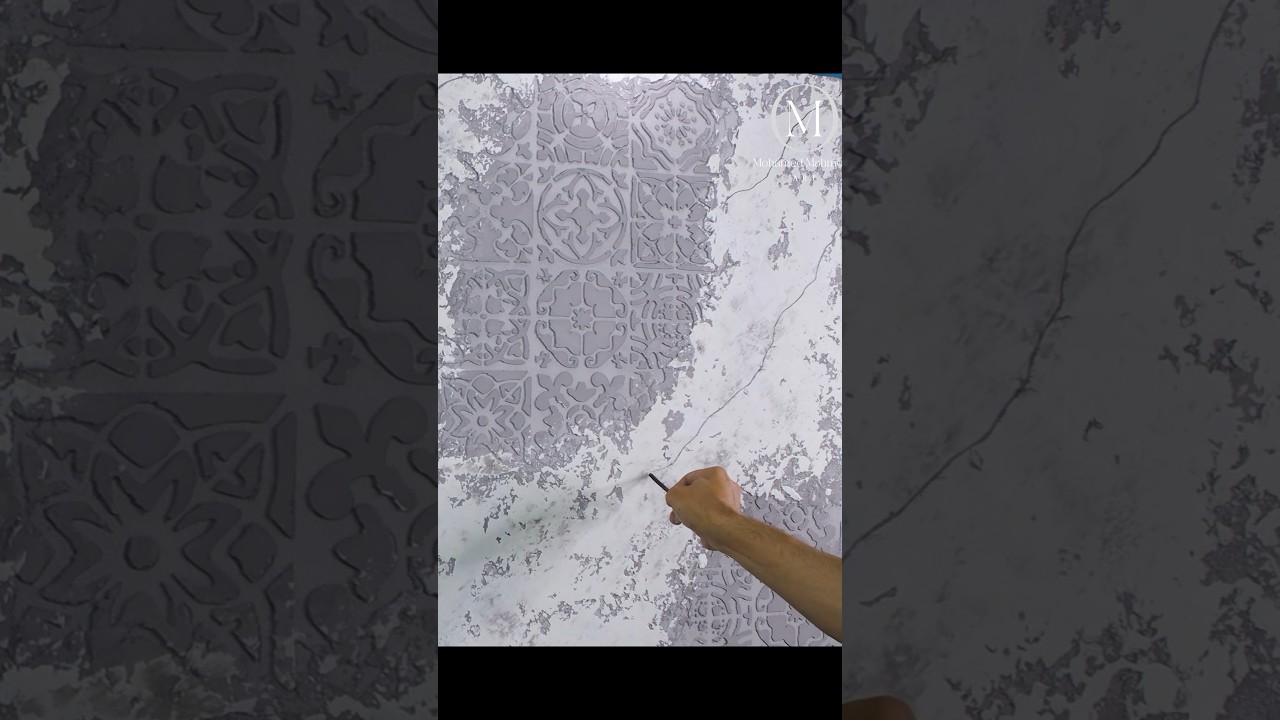 DIY textured wall art: geometric stencil & glitter blue patterns tutorial