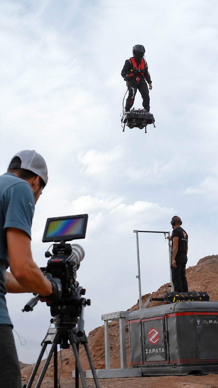 High tech flyboard landing shows smooth air control