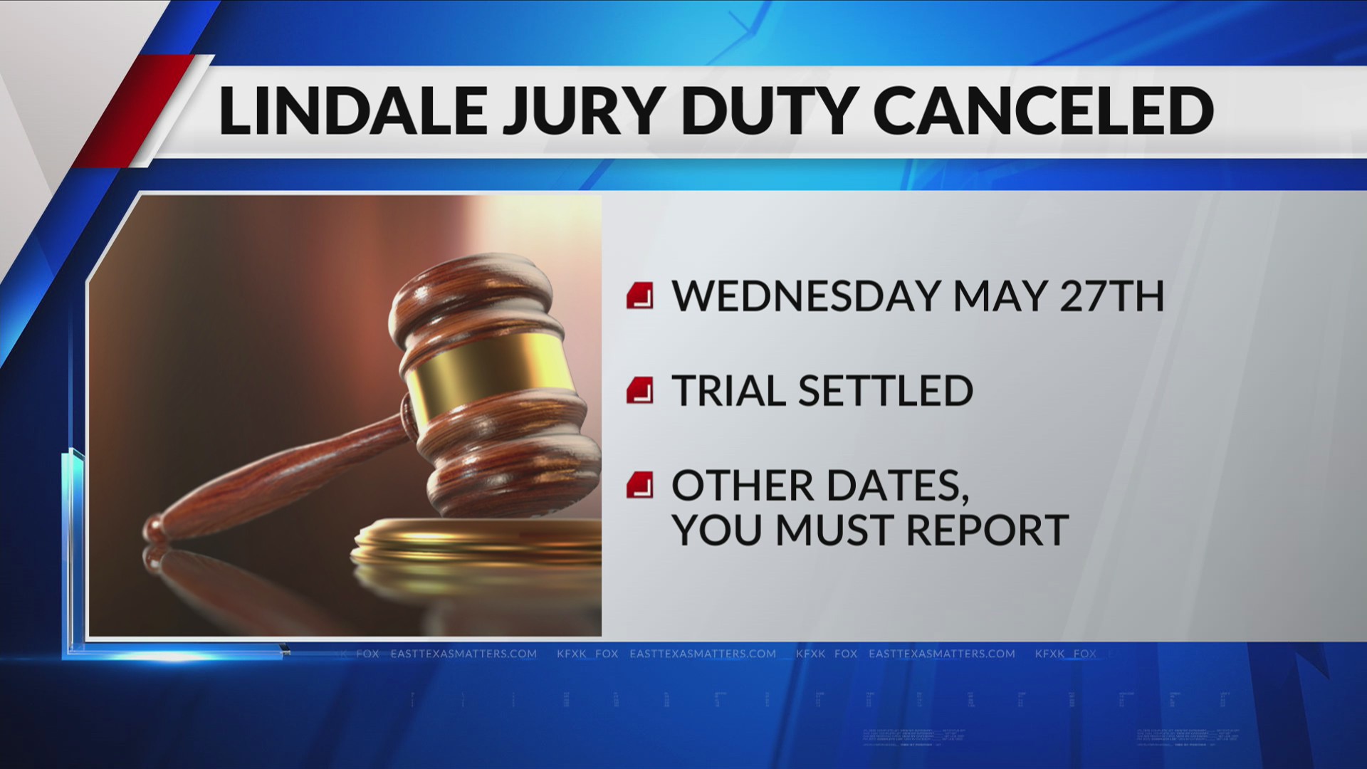 Jury duty in Lindale cancelled