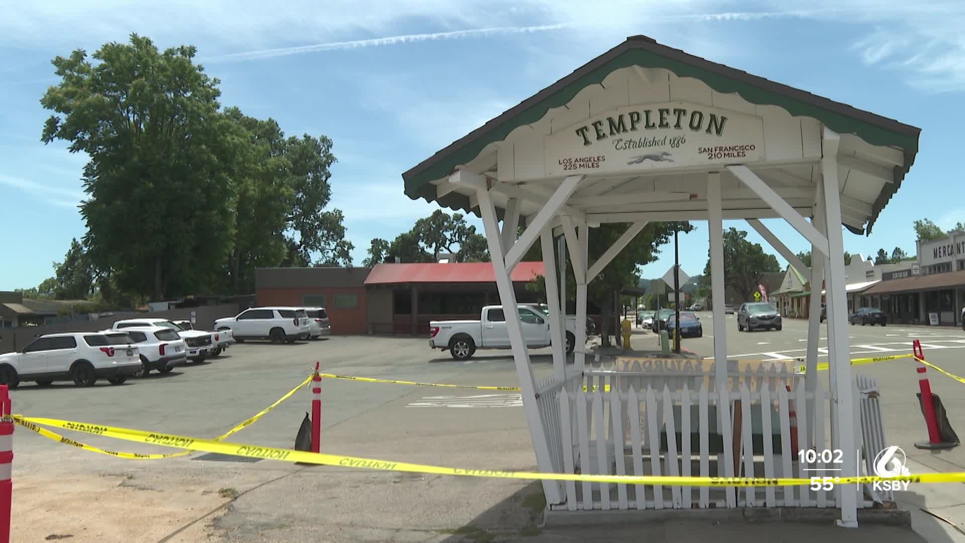 Bus stop on Templeton Feed and Grain damaged