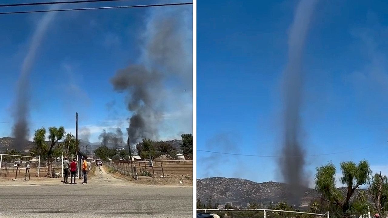 Fire tornado erupts during wildfire battle in California